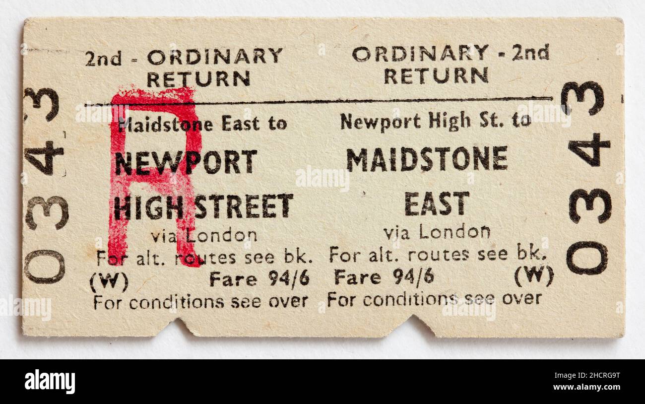 Old British Railway Train Ticket - Maidstone to Newport Stock Photo - Alamy