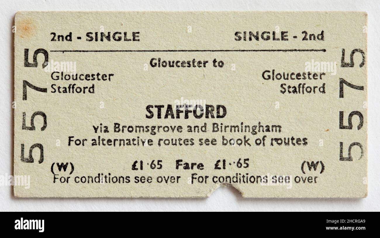 Old 1970s British Railway Train Ticket - Gloucester to Stafford Stock ...