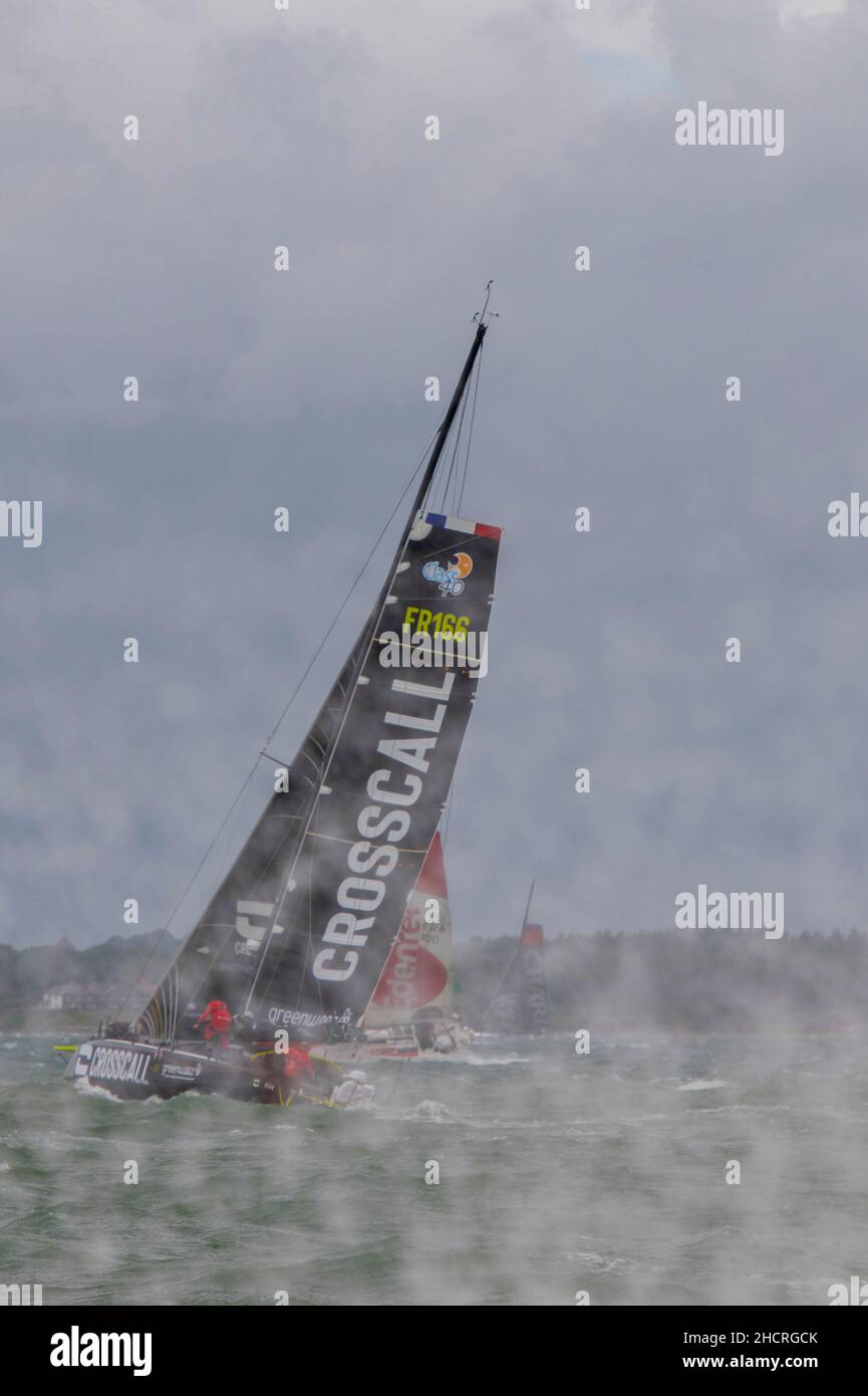 large racing yacht in the solent off of the isle of wight coast at the ...