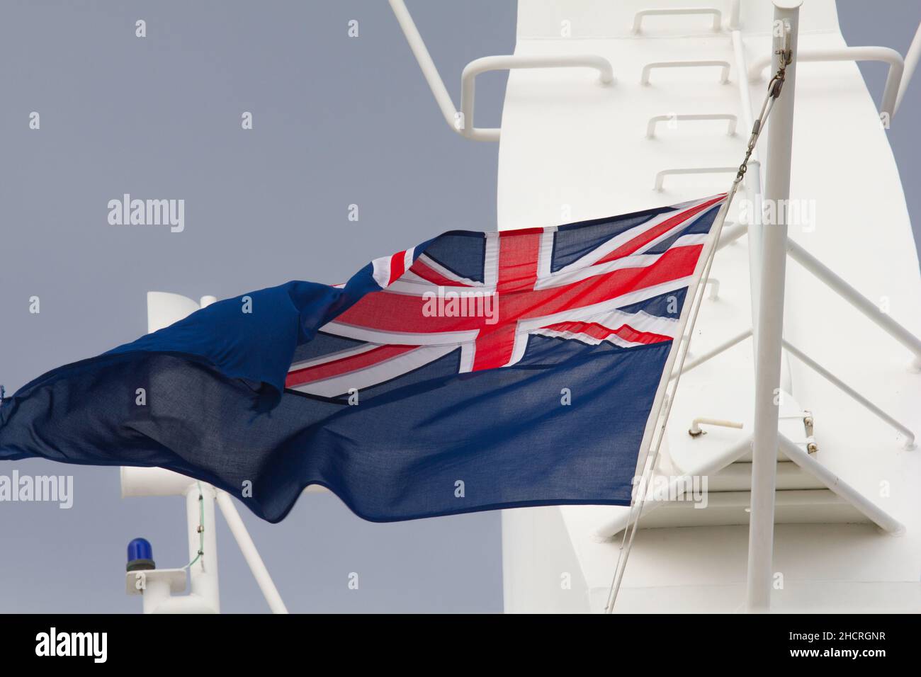 Mast array of the Cunard Queen Elizabeth cruise liner showing the Blue ...