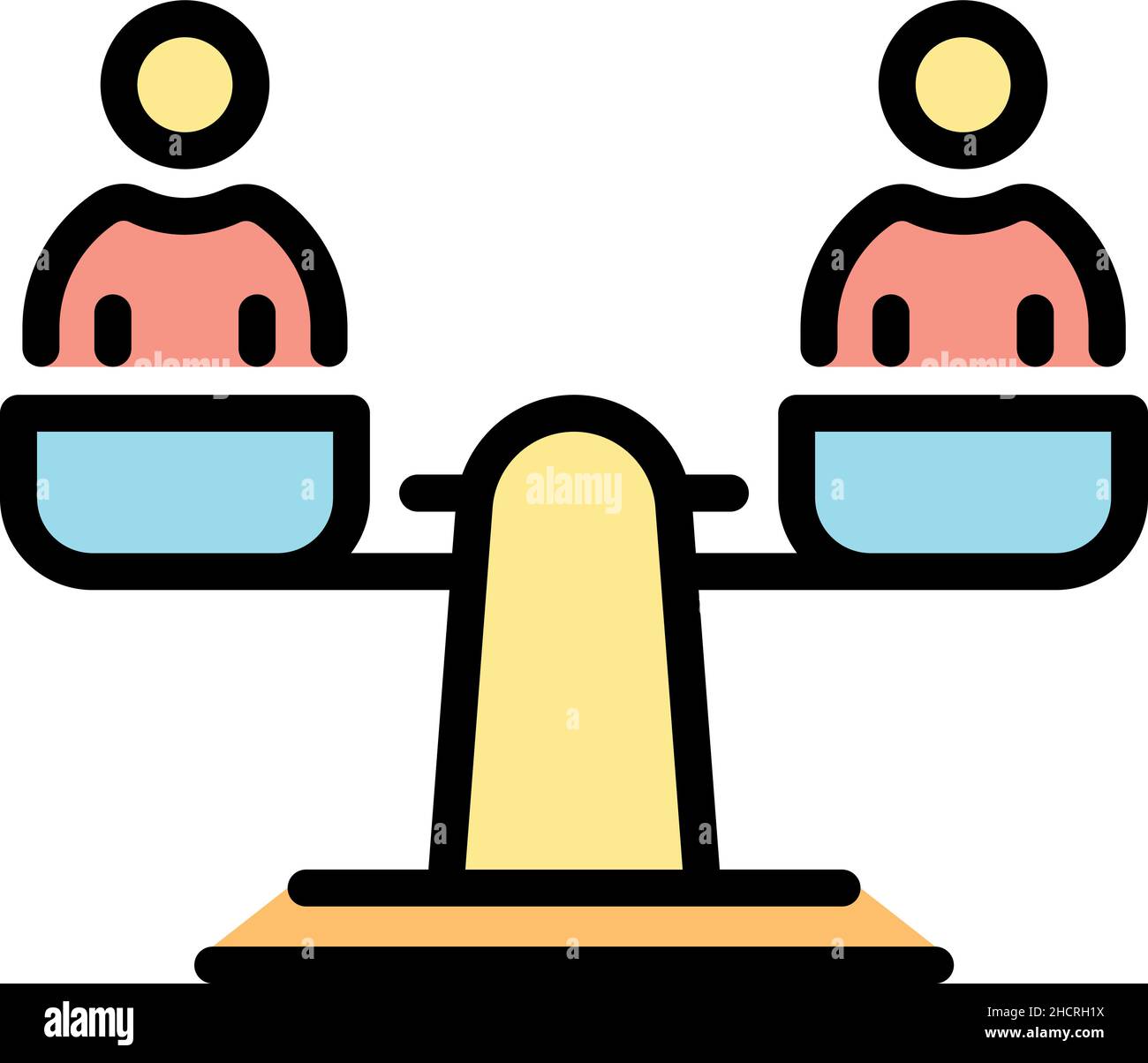 Scale and people icon. Outline scale and people vector icon color flat ...