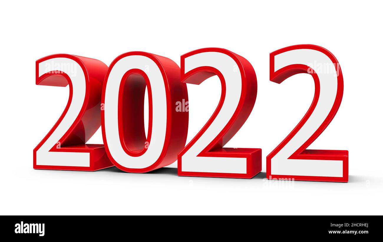 Red 2022 symbol, icon or button isolated on white background ...
