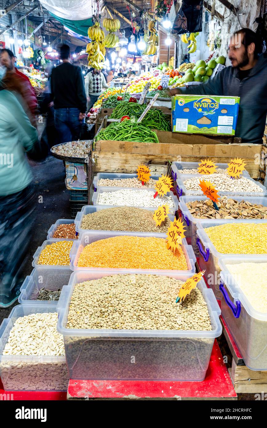 Lentils and Pulses On Sale In The Souk, Downtown Amman, Amman, Jordan ...