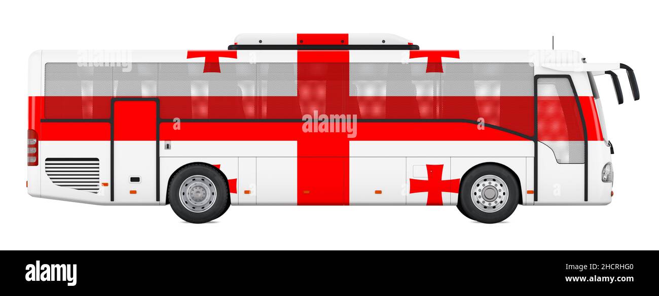 Bus travel in Georgia, Georgian bus tours, concept. 3D rendering ...