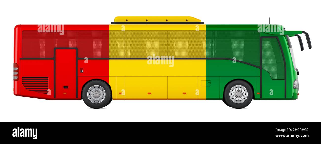 Bus travel in Guinea, Guinean bus tours, concept. 3D rendering isolated ...