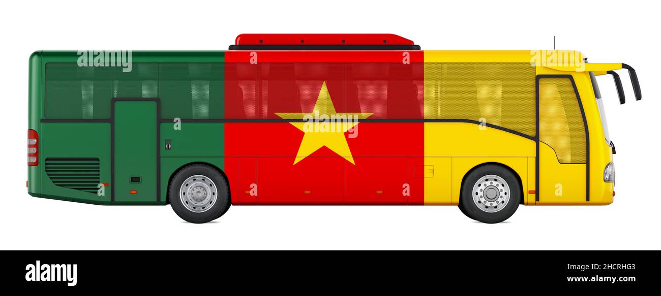 Bus travel in Cameroon, Cameroonian bus tours, concept. 3D rendering ...