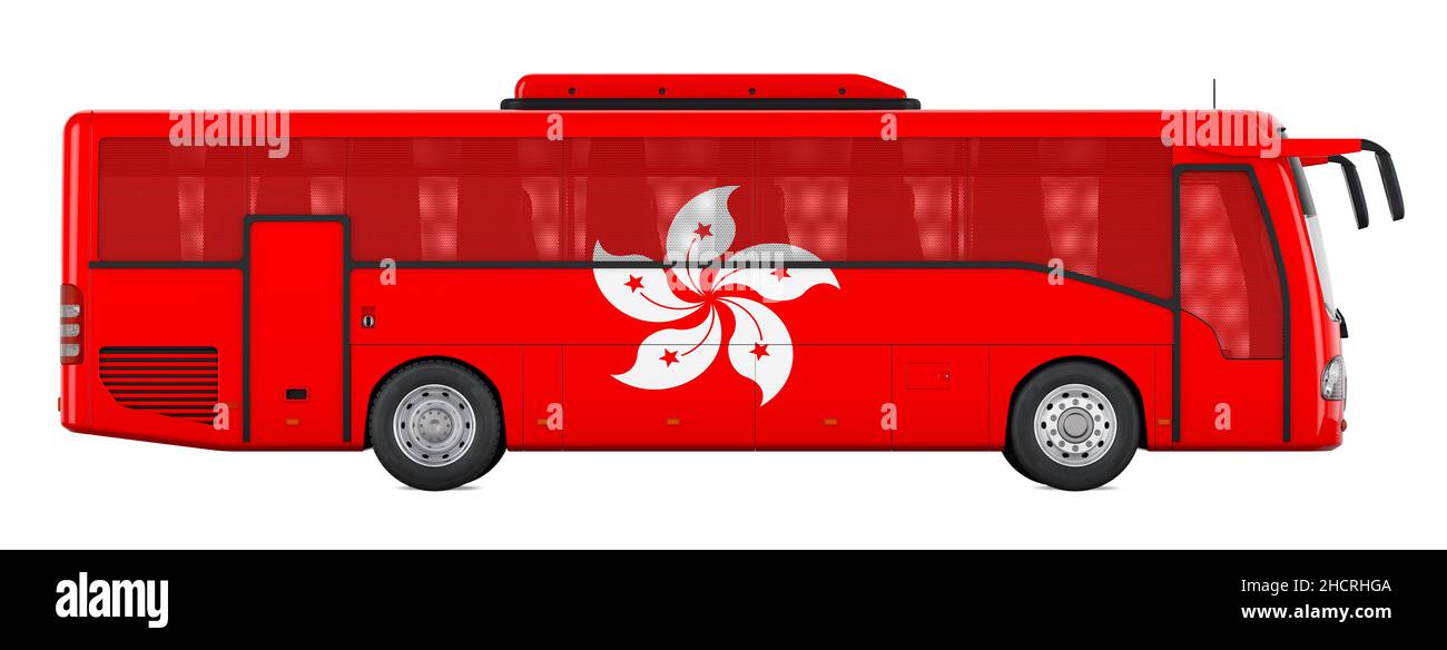 Bus travel in Hong Kong bus tours, concept. 3D rendering isolated on ...