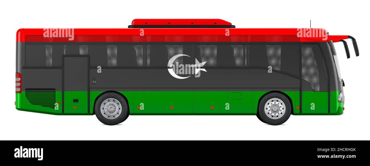 Bus travel in Libya, Libyan bus tours, concept. 3D rendering isolated ...