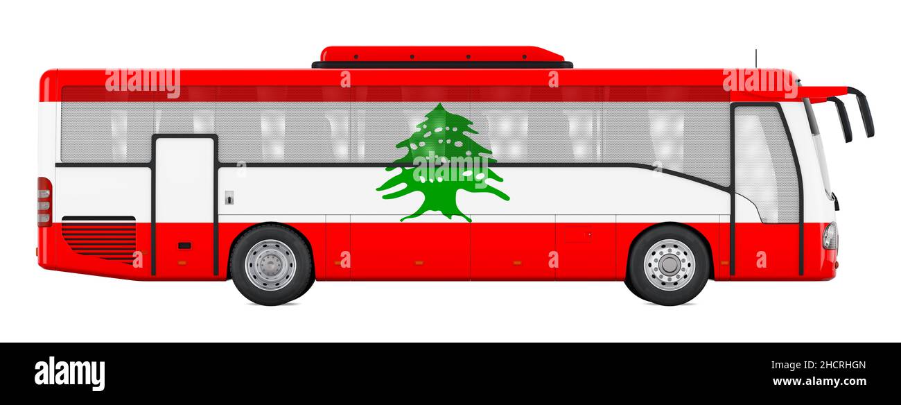 Bus travel in Lebanon, Lebanese bus tours, concept. 3D rendering ...