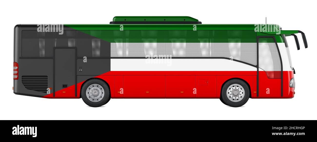 Bus travel in Kuwait, Kuwaiti bus tours, concept. 3D rendering isolated ...