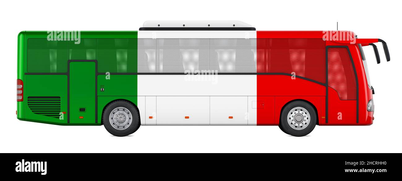 Bus travel in Italy, Italian bus tours, concept. 3D rendering isolated ...