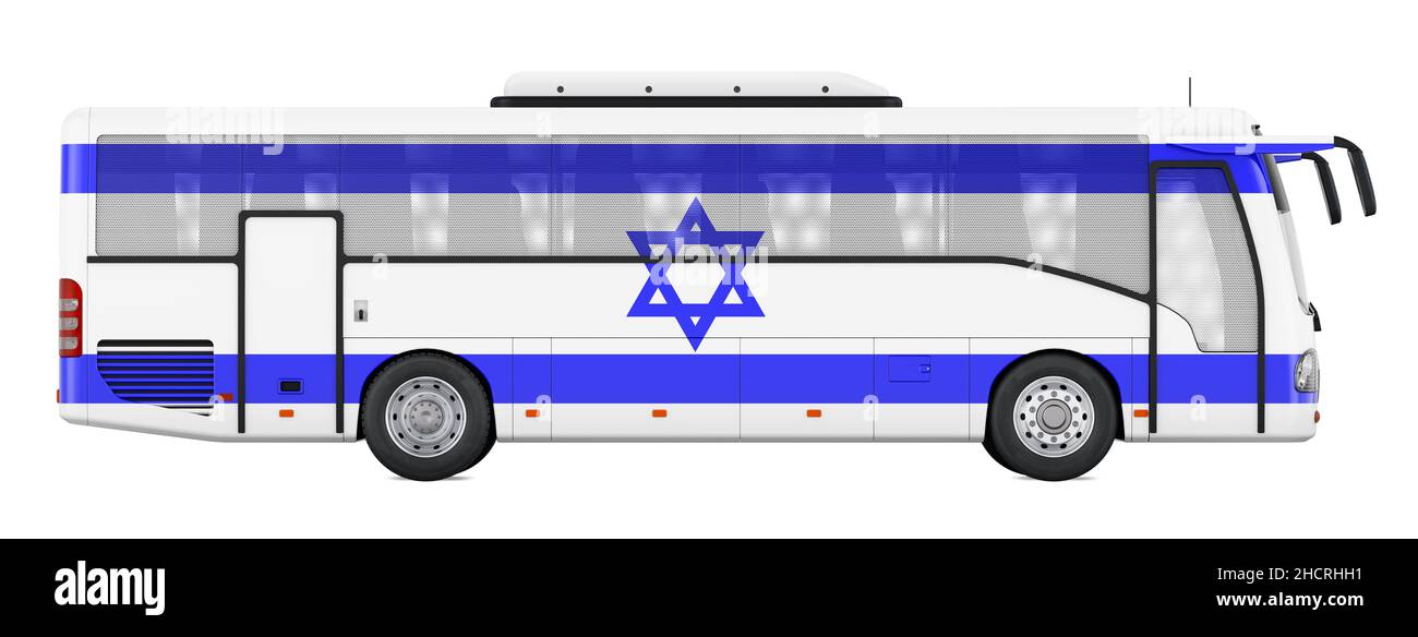 Bus travel in Israel, Israeli bus tours, concept. 3D rendering isolated ...