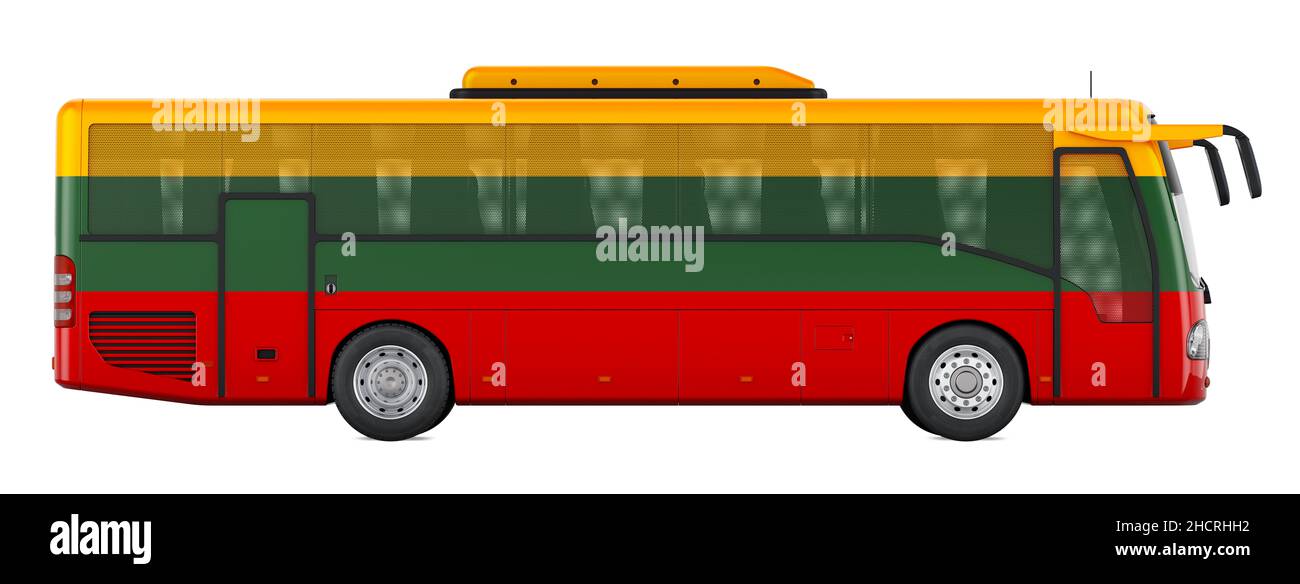 Bus travel in Lithuania, Lithuanian bus tours, concept. 3D rendering ...
