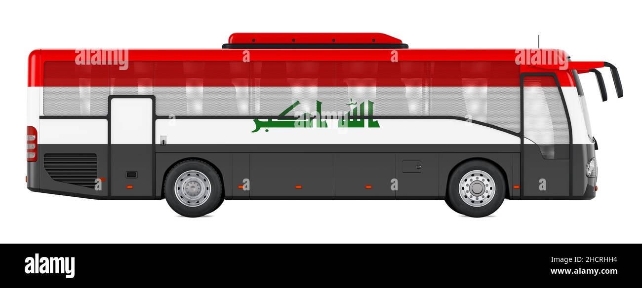 Bus travel in Iraq, Iraqi bus tours, concept. 3D rendering isolated on ...