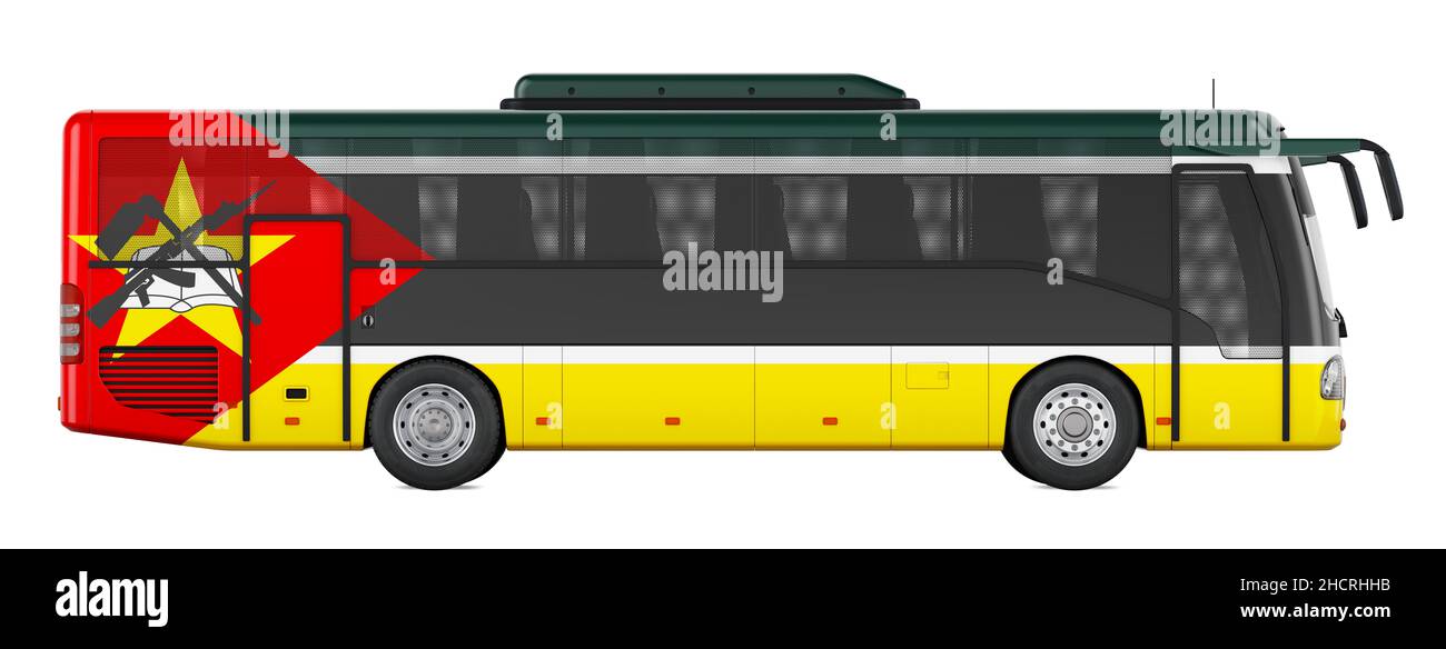 Bus travel in Mozambique, Mozambican bus tours, concept. 3D rendering ...