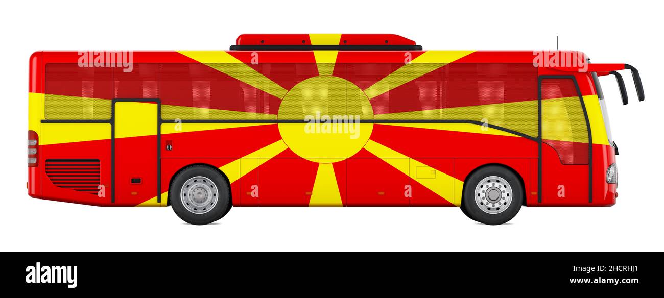Bus travel in Macedonia, Macedonian bus tours, concept. 3D rendering ...