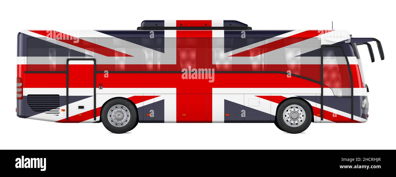 Bus travel in the United Kingdom, British bus tours concept. 3D ...