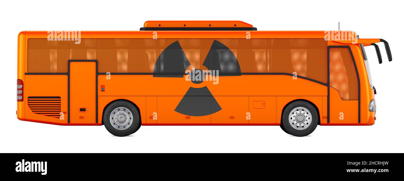 Bus with radiation symbol, 3D rendering isolated on white background ...
