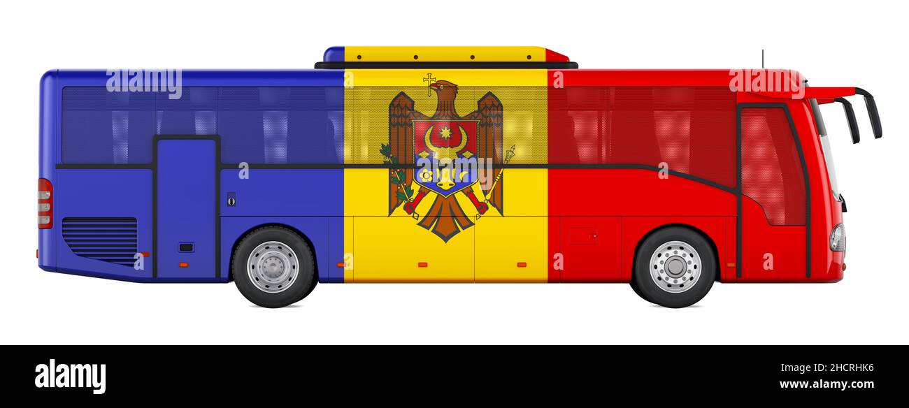 Bus travel in Moldova, Moldovan bus tours, concept. 3D rendering ...