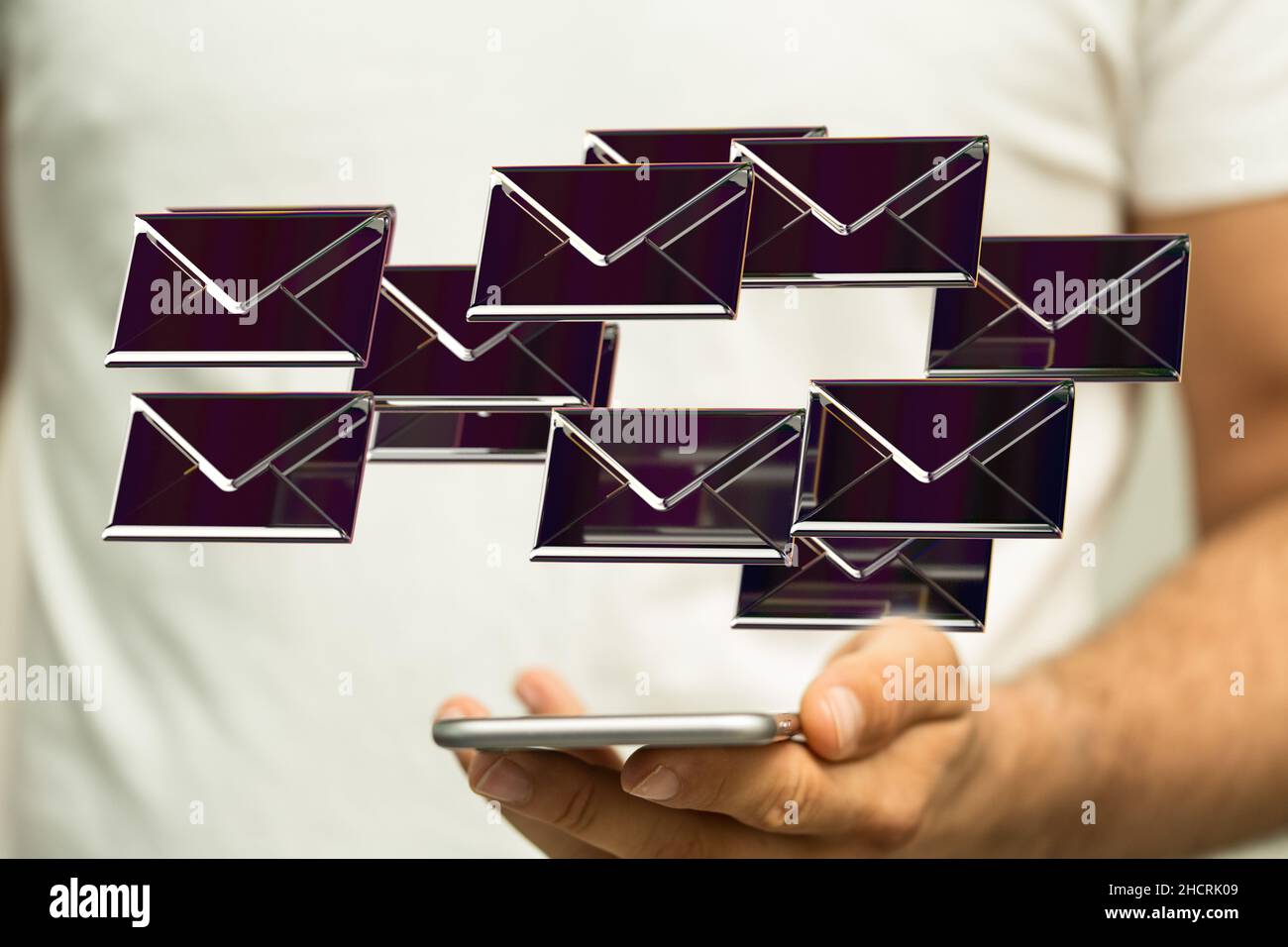 3D rendering of email icon concept in hand background Stock Photo - Alamy