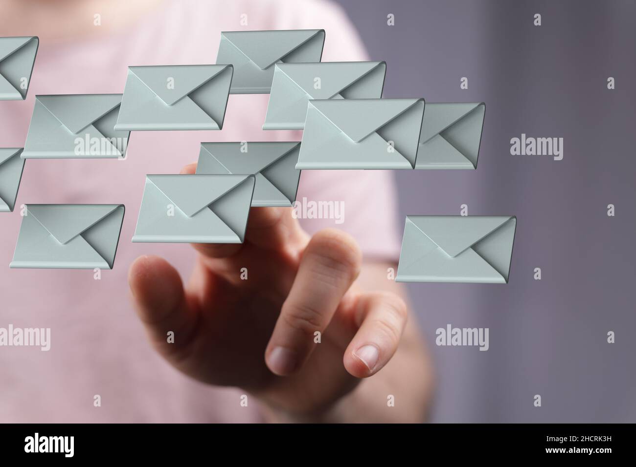 3D rendering of email icon concept in hand background Stock Photo - Alamy