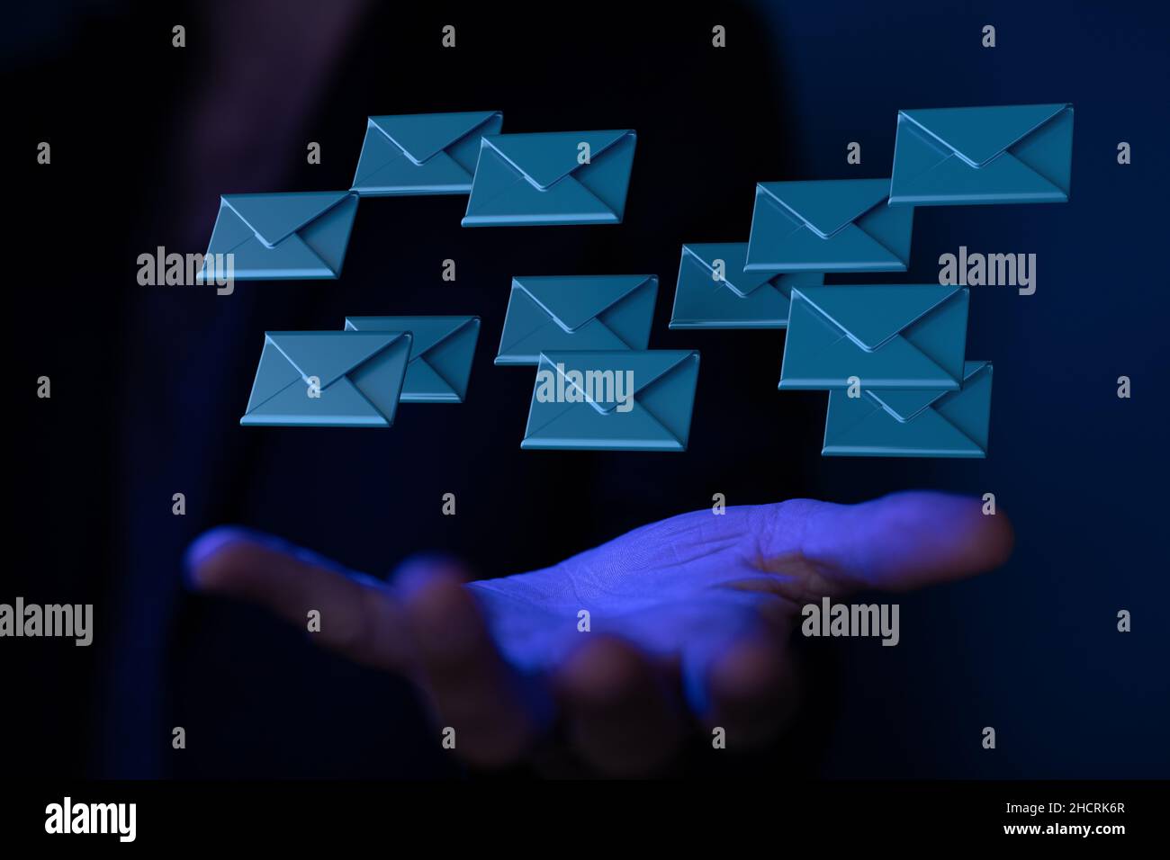 3D rendering of email icon concept in hand background Stock Photo - Alamy