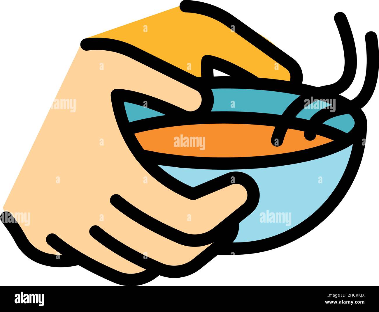 Food bowl hands icon. Outline food bowl hands vector icon color flat ...