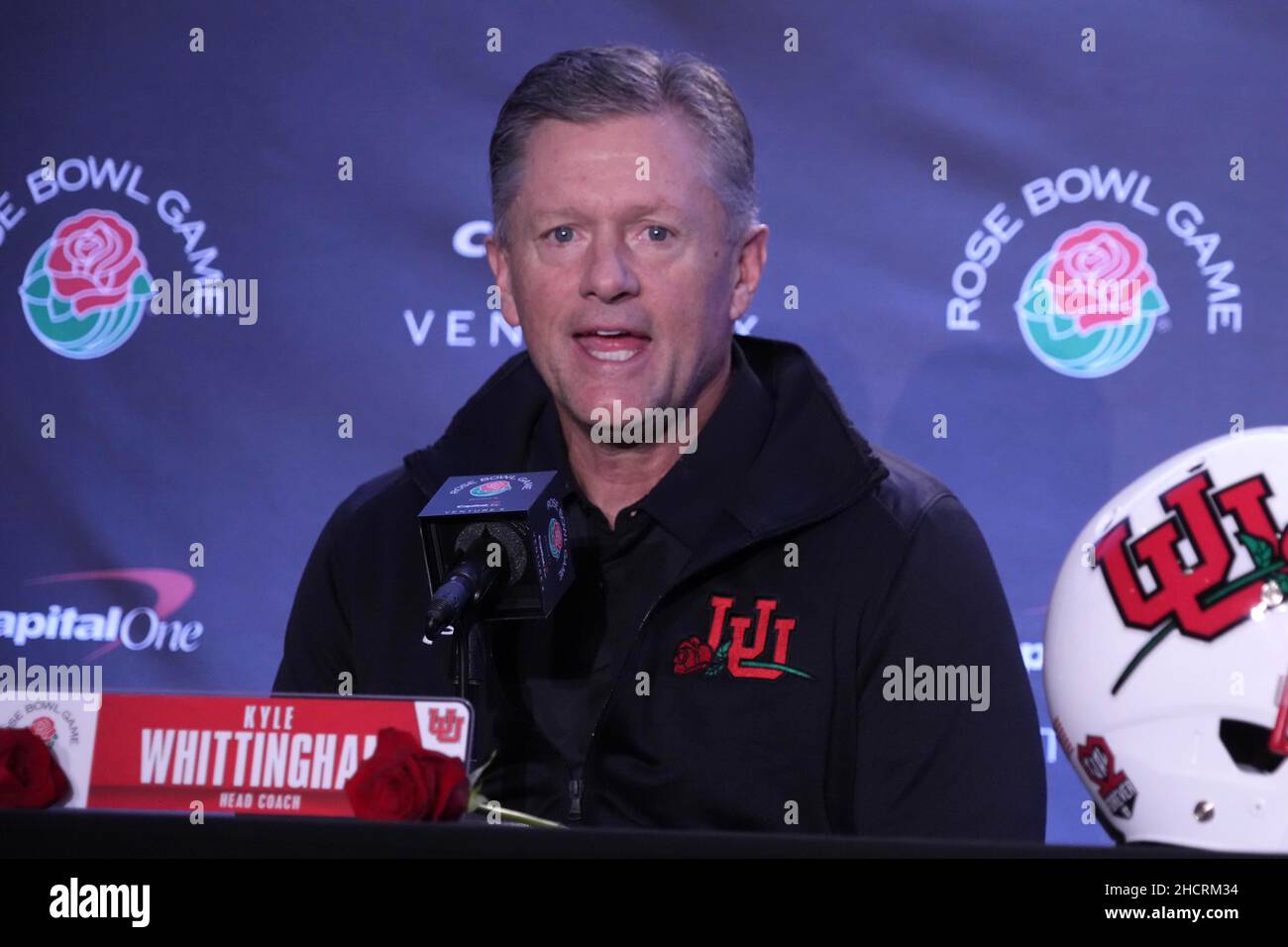 Utah Utes coach Kyle Whittingham speaks at a Rose Bowl press conference ...