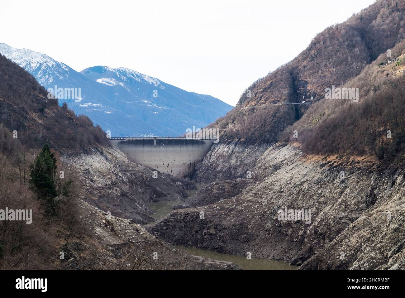 Switzerland, Canton Ticino, Verzasca valley, Verzasca dam, dam emptying ...