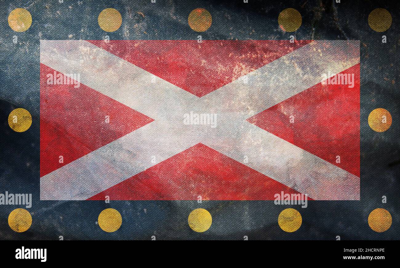 Top view of Hampton Poyle village , UK retro flag with grunge texture ...