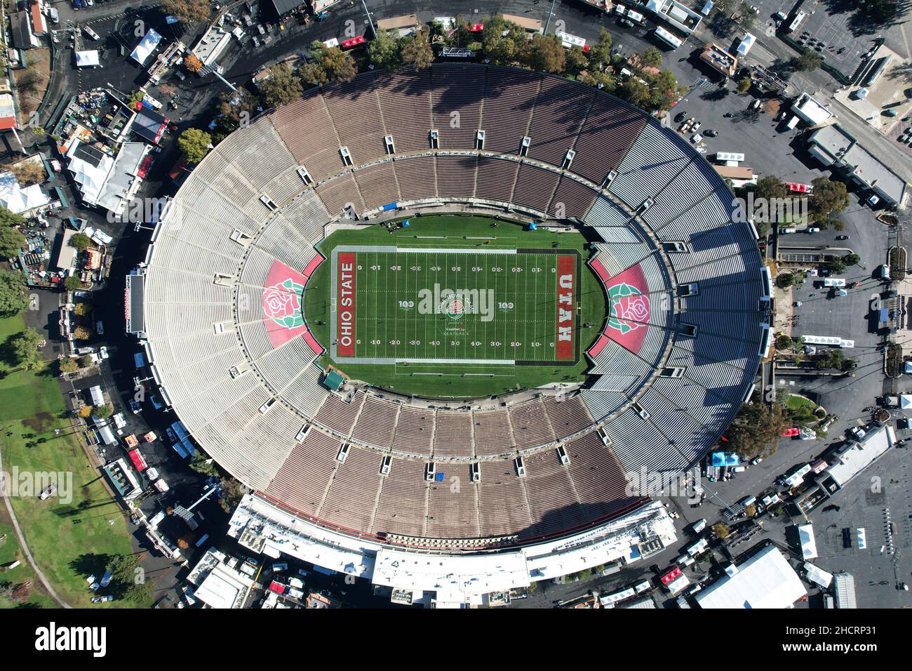 An aerial view of the Rose Bowl Stadium football field, Friday, Dec. 31 ...