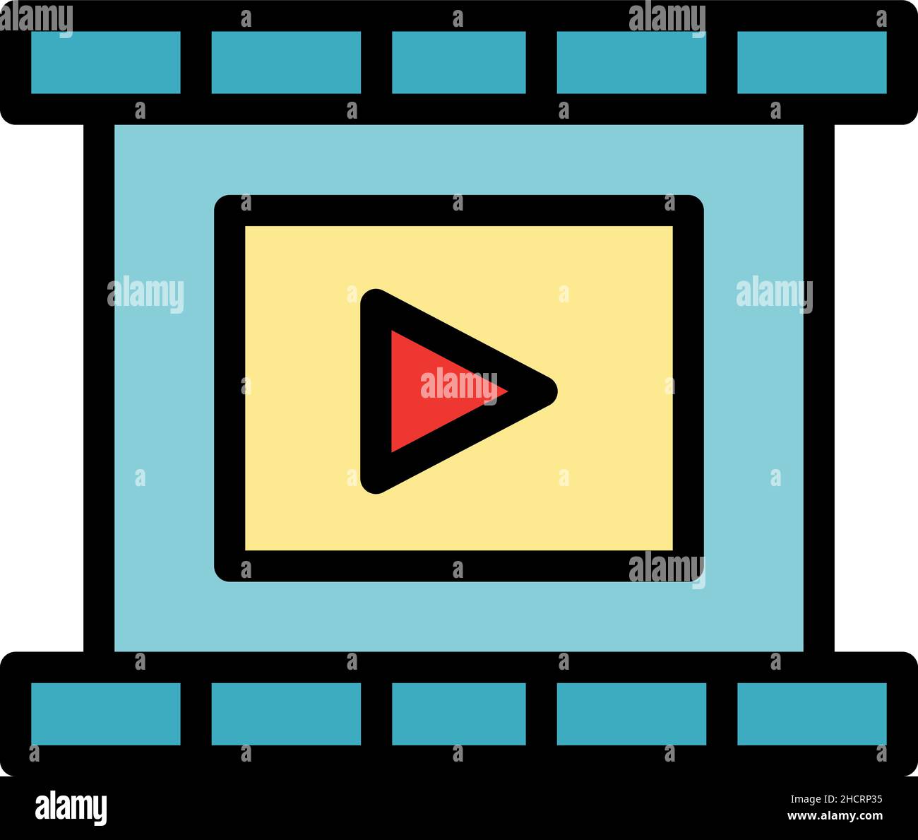 Trim video clip icon. Outline trim video clip vector icon color flat ...