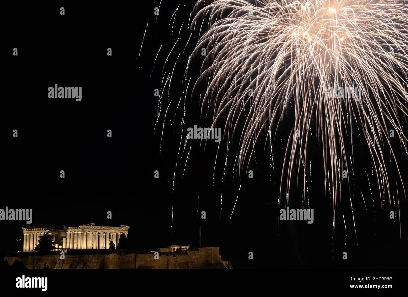 Fireworks Explode Over The Ancient Parthenon Temple At The Acropolis ...
