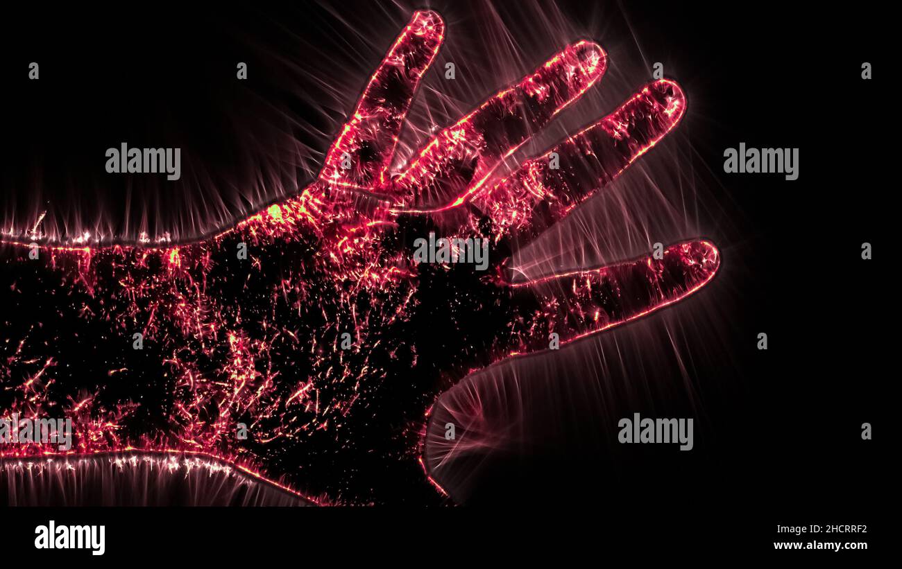 3D-Illustration of a glowing human male hand with a kirlian aura ...