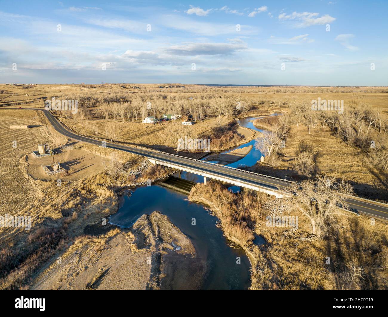 aerial view of northern Colorado landscape in fall or winter scenery ...