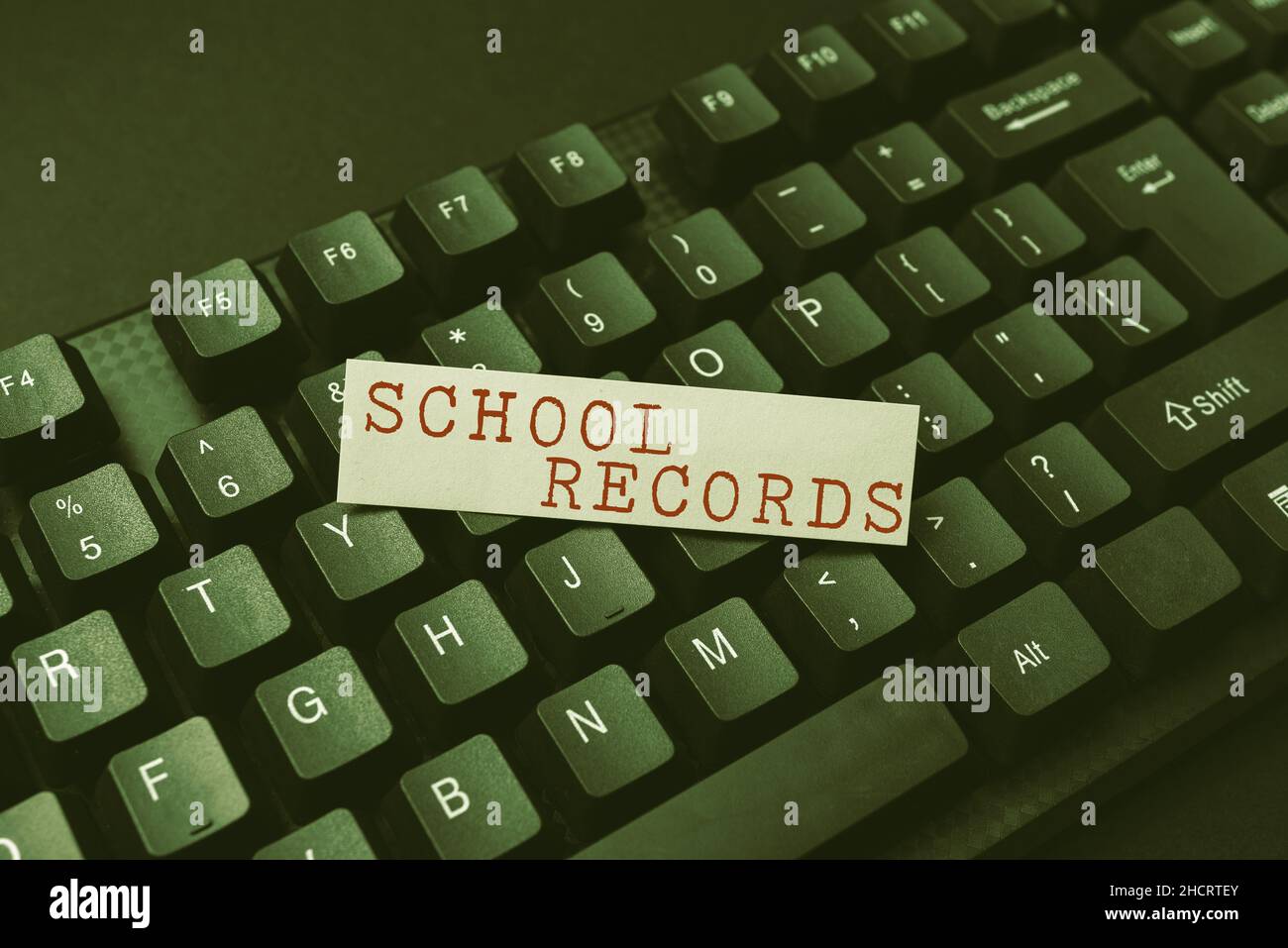 Sign displaying School Records. Business showcase Information that is ...