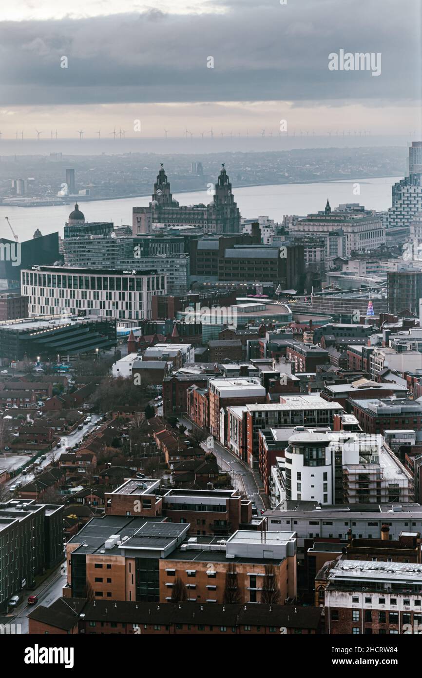Aerial View of Neighborhoods in Liverpool England From the top of the ...