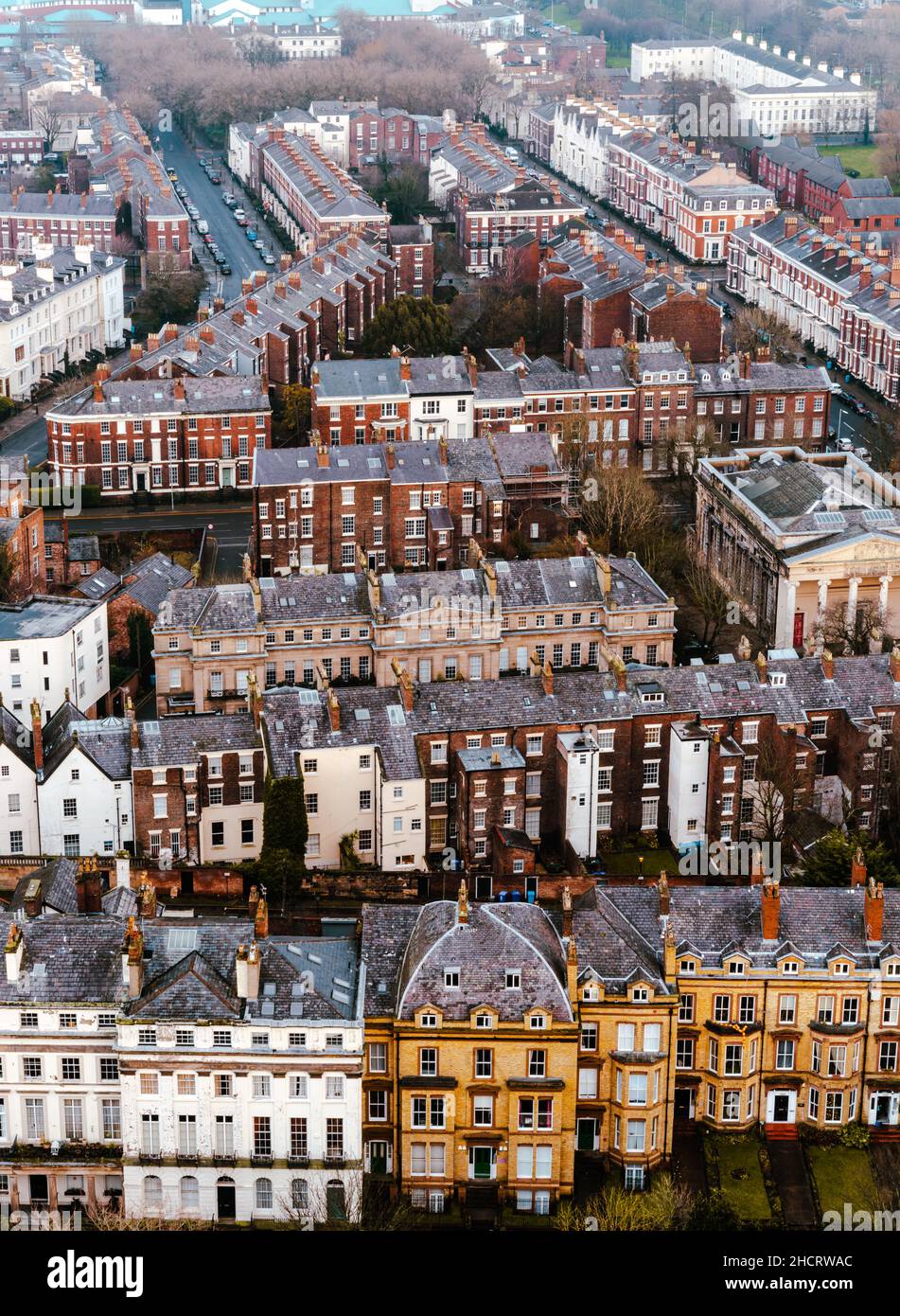 Aerial View of Neighborhoods in Liverpool England From the top of the ...