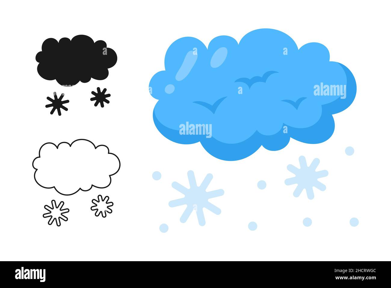 Winter cloud snow icon, snowflake cartoon style. Abstract comic flat ...
