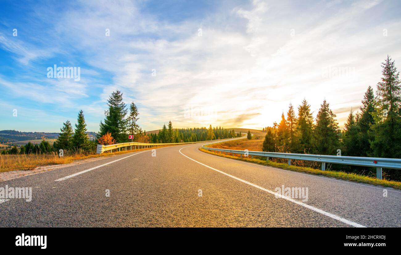 High quality asphalt road in the mountains. With markings and road ...
