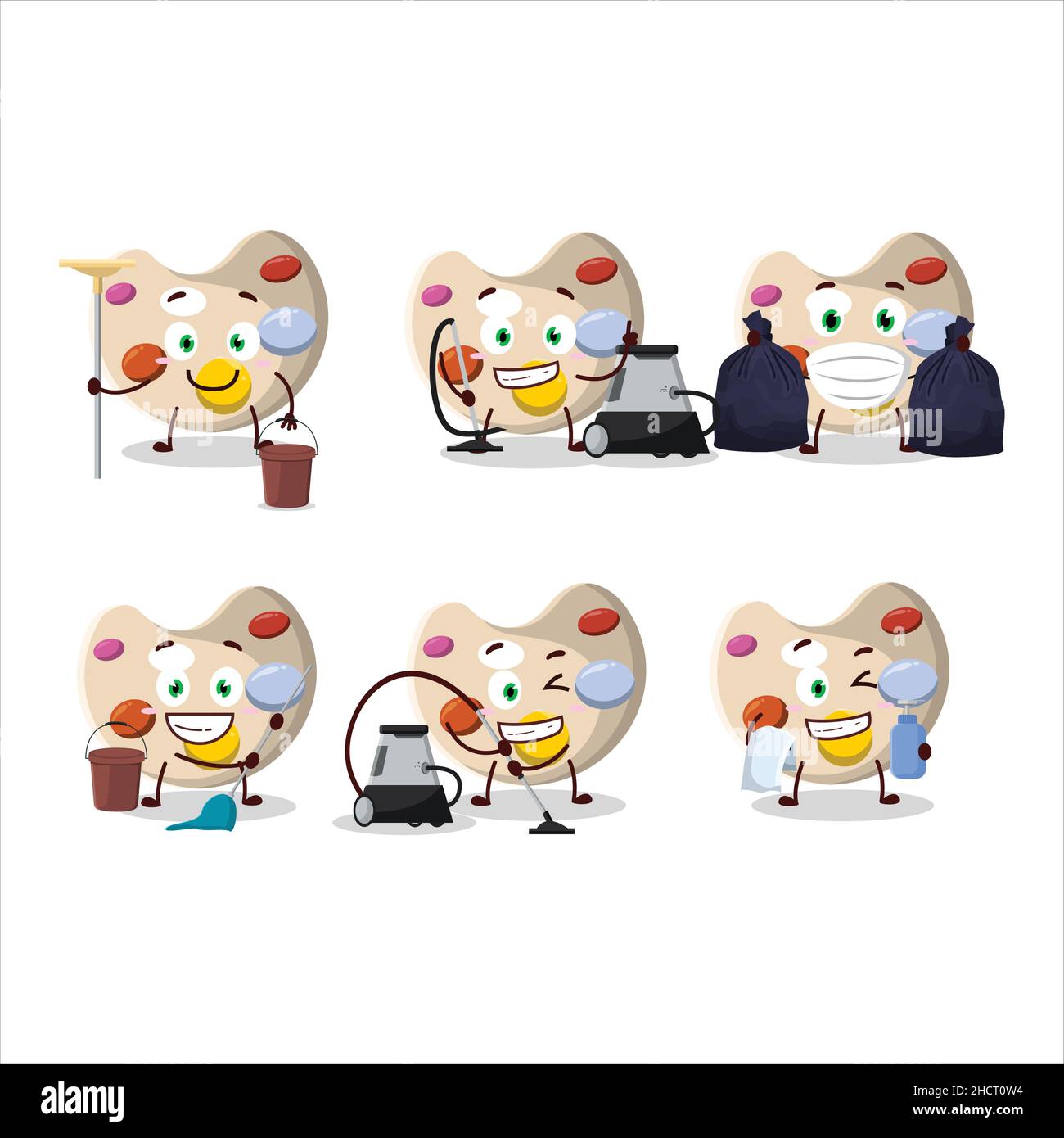 Cleaning service paint palette cute cartoon character using mop. Vector ...