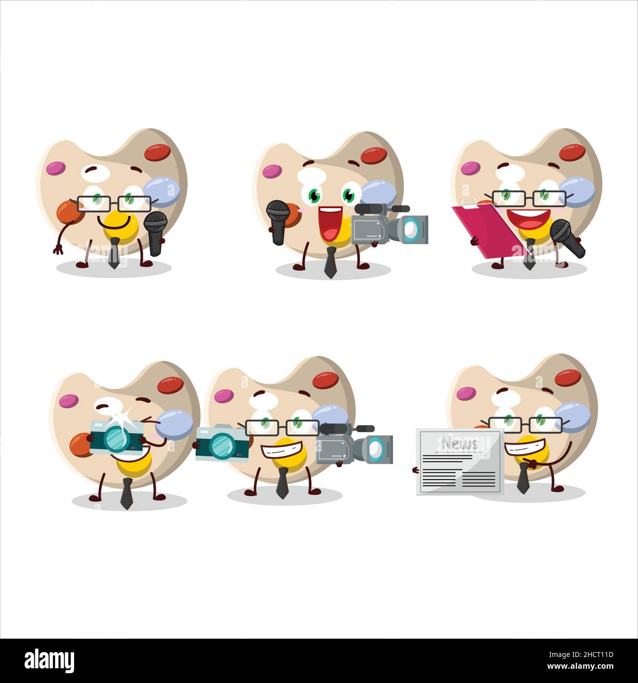 Character reporter paint palette cute mascot with microphone. Vector ...