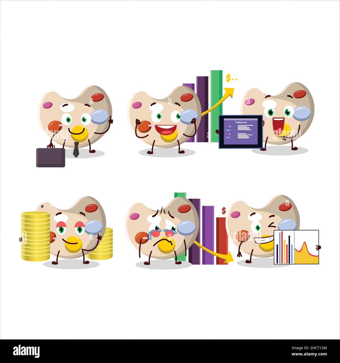 Paint palette character designs as a trader investment mascot. Vector ...