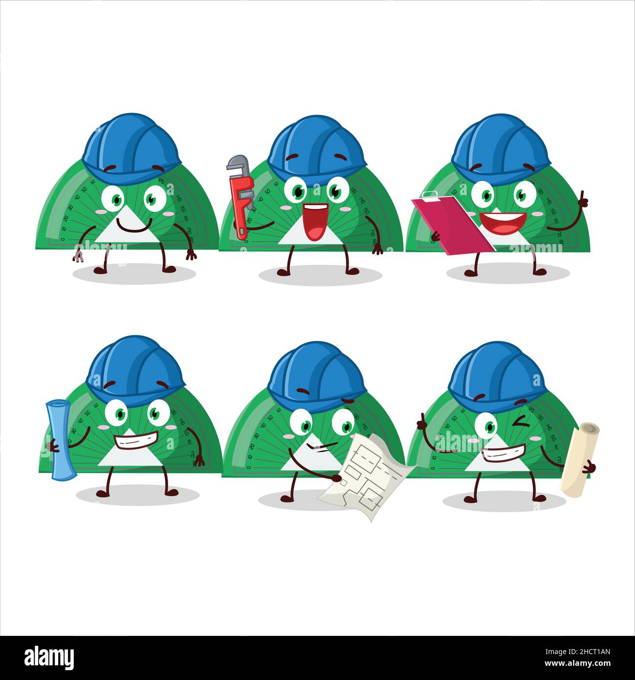 architect green arc ruler cute mascot character with pliers. Vector ...