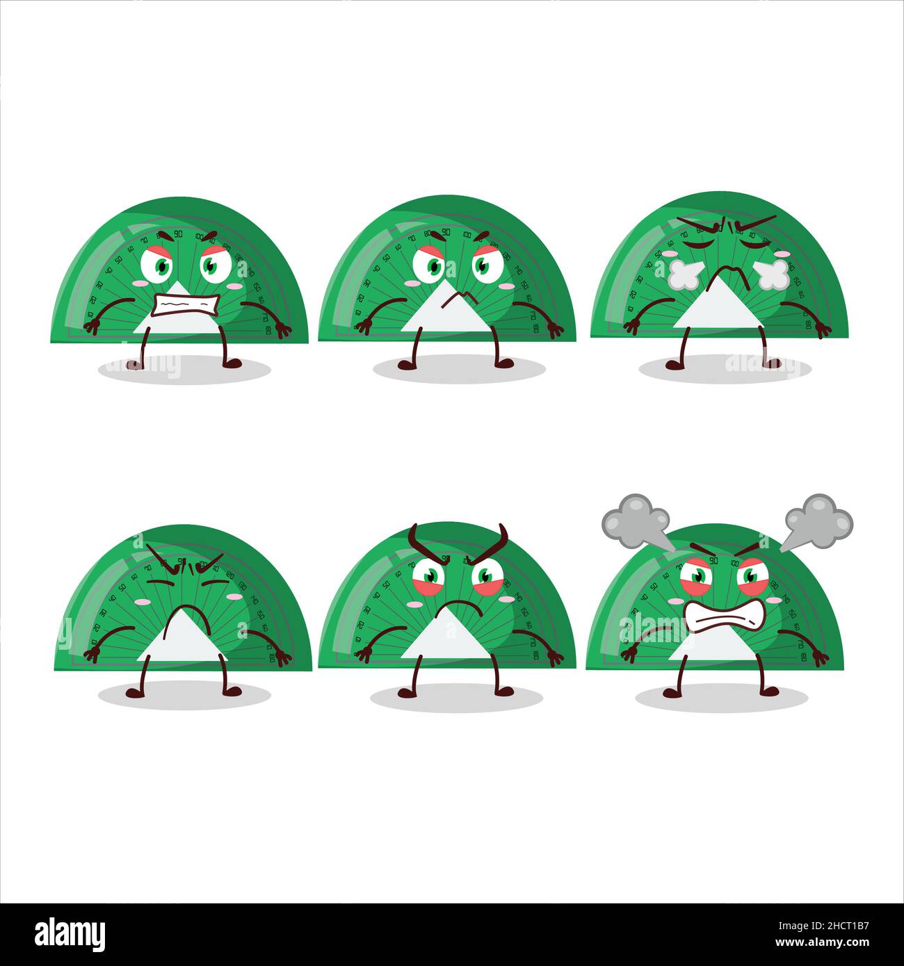 Green arc ruler cartoon character with various angry expressions ...