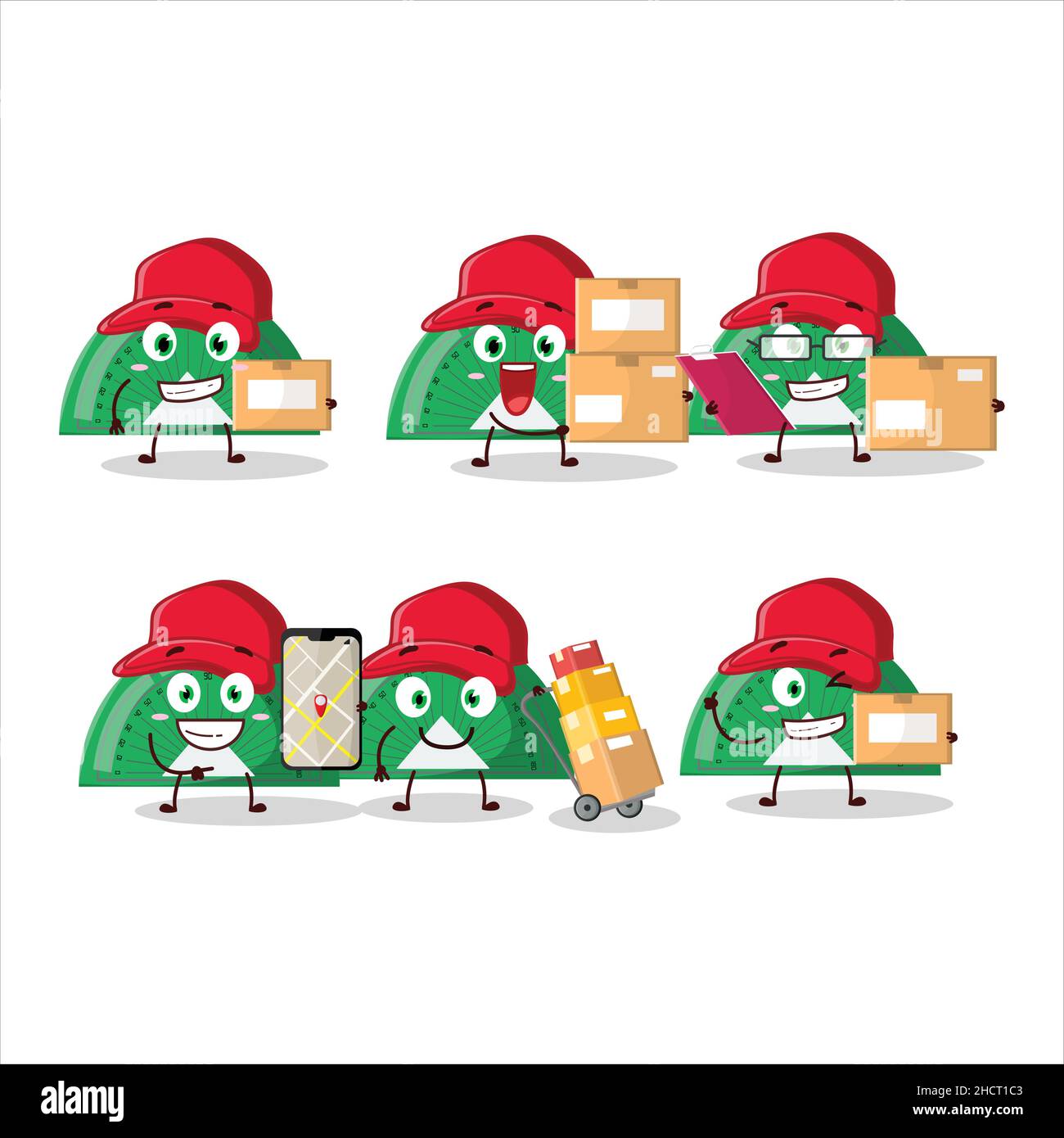 Cartoon character design of green arc ruler working as a courier ...