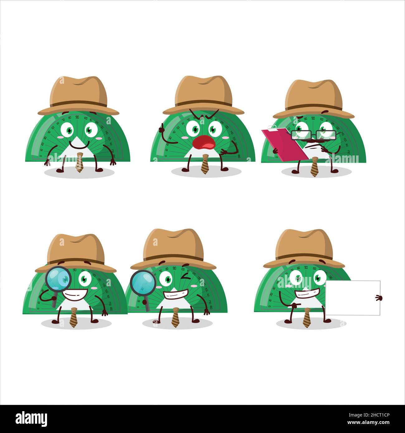 Detective green arc ruler cute cartoon character holding magnifying ...