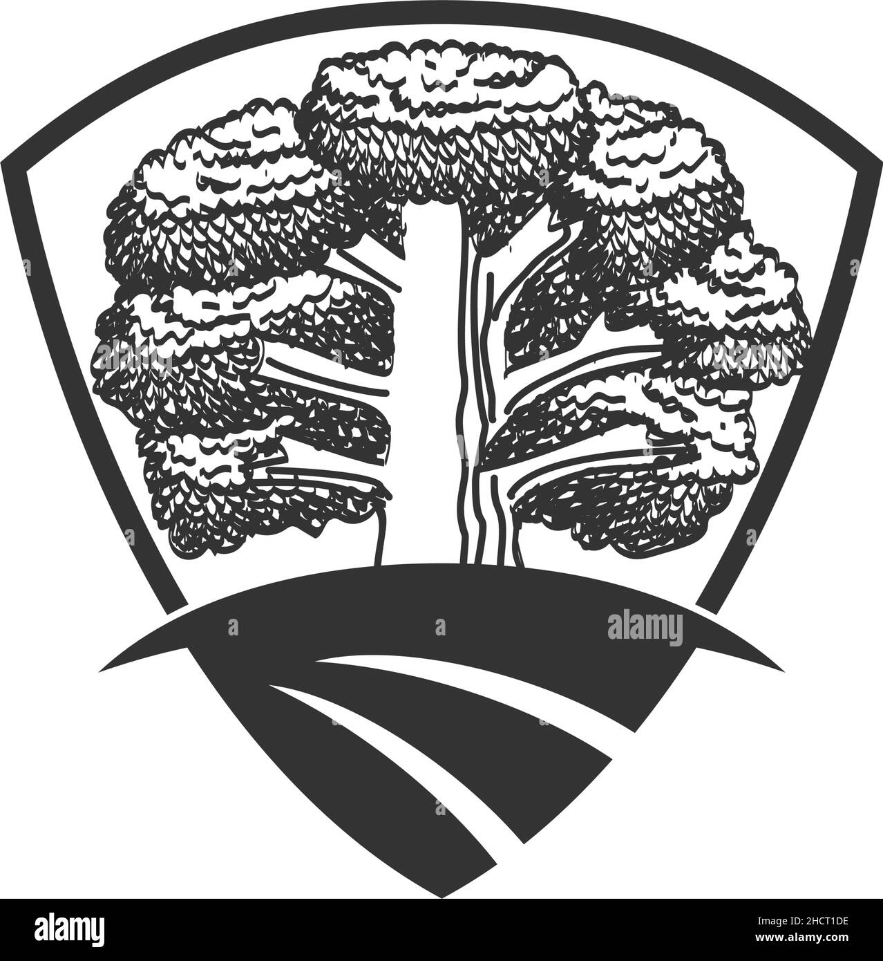 Oak tree shield farm Icon Illustration Brand Identity Stock Vector ...