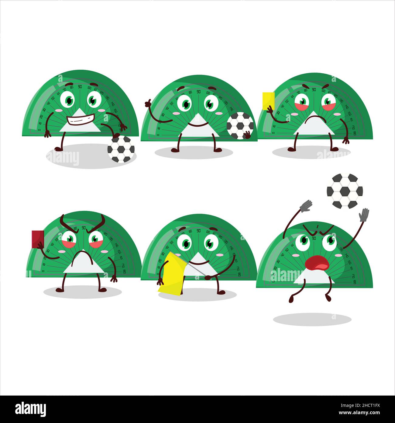 Green arc ruler cartoon character working as a Football referee. Vector ...