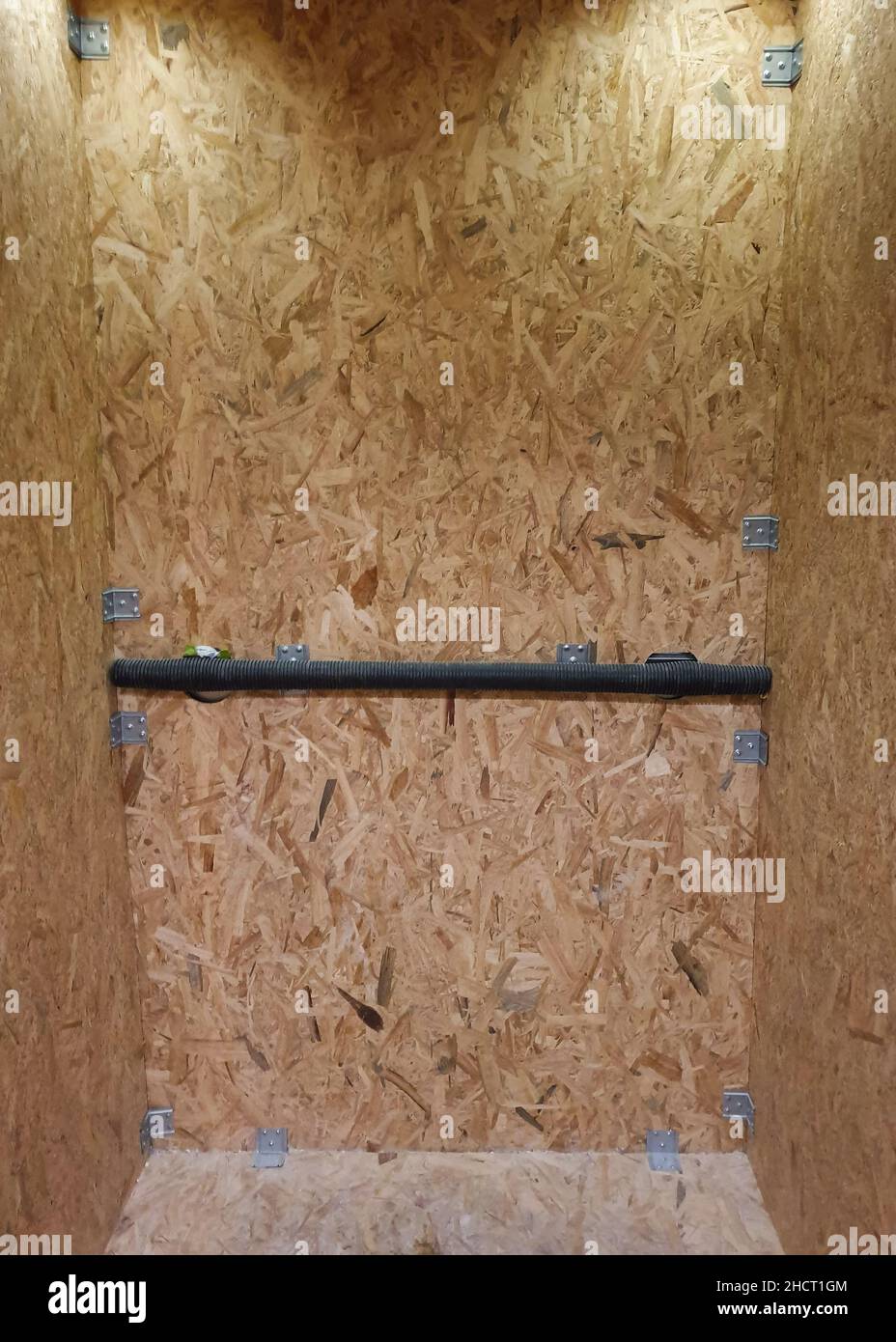 Elevator coated in Oriented strand board Known as OSB, For protection ...